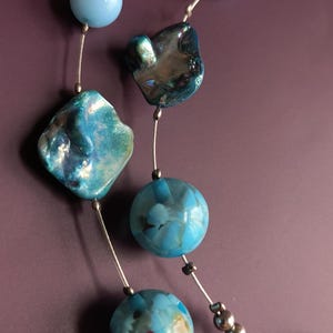 Blue Abalone Pearls Boho Station Necklace With Glass Beads, Tons of ...