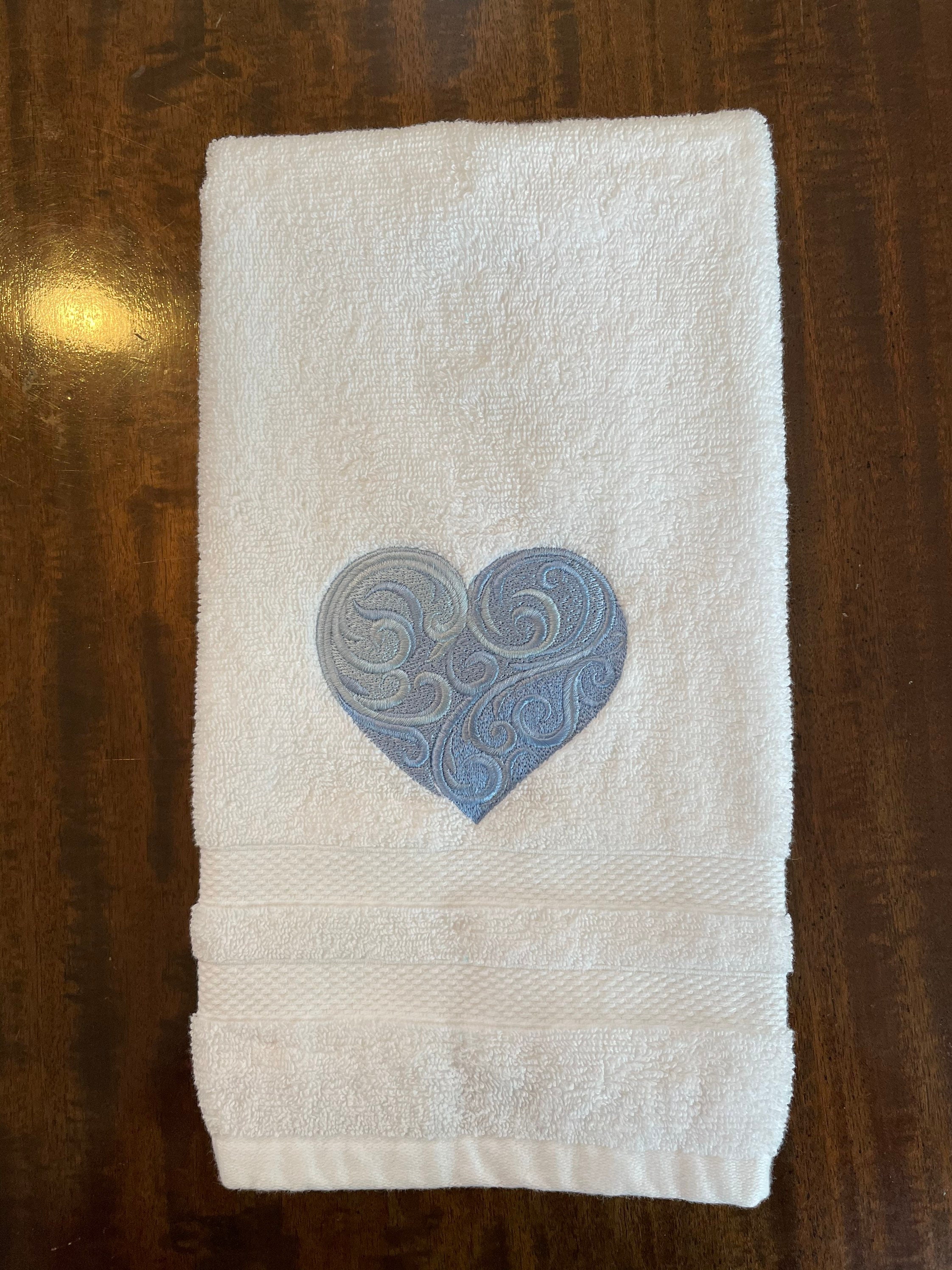 Buy Heart Embroidered in Shades of Blue on Cotton Towels. Kitchen or ...