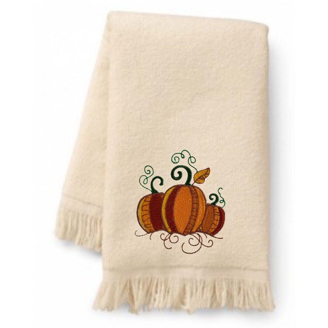 Embroidered Autumn Pumpkins Bathroom Towels. 100% Cotton Hand or ...