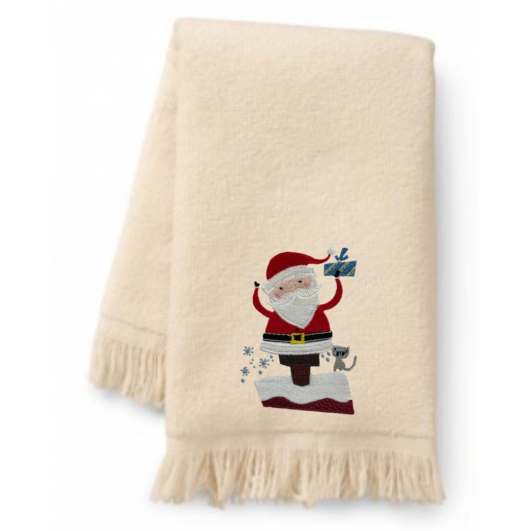 Embroidered Christmas Santa Bath Towels. 100% Cotton Hand or Fingertip ...