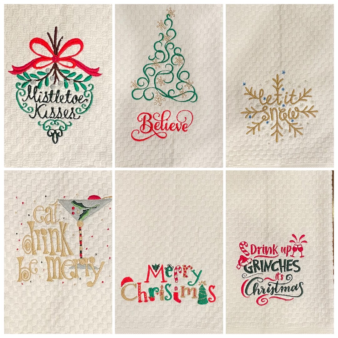 Embroidered Winter Christmas Guest Bath Towels. 100% Plush Cotton Hand ...