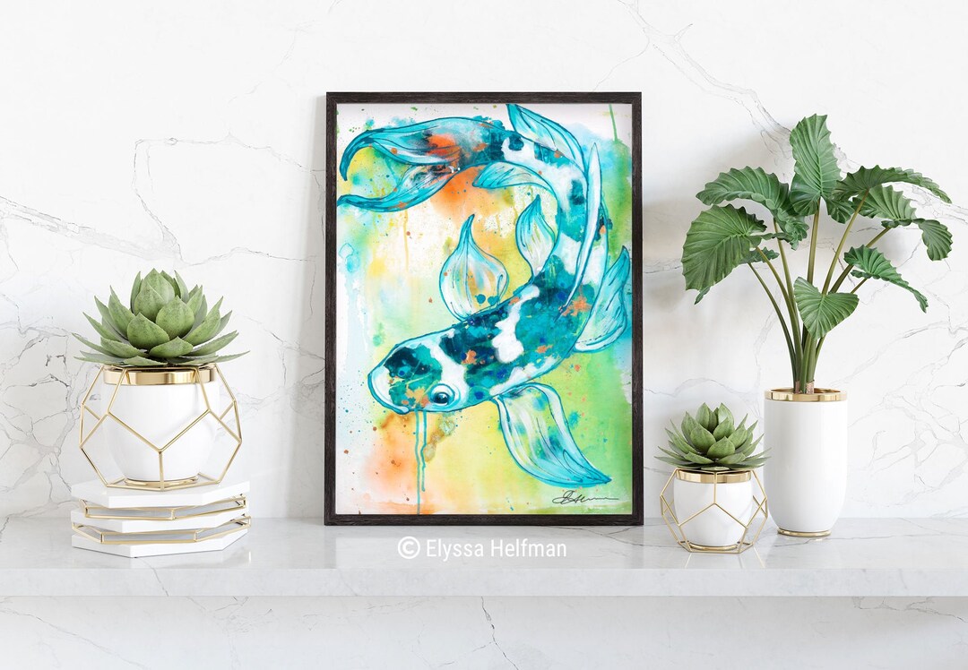 Koi Fish Painting Fine Art Print on Paper and Canvas, Original Art by ...