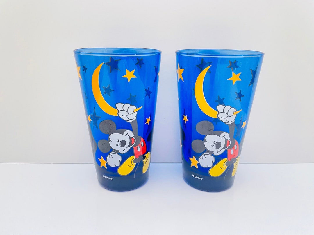 Vintage Cobalt Blue Disney Mickey Mouse Celestial Glass Cups - Set of ...