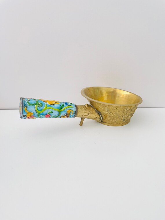 Vintage Brass Coal Pan With Enamel Painted Handle - Etsy