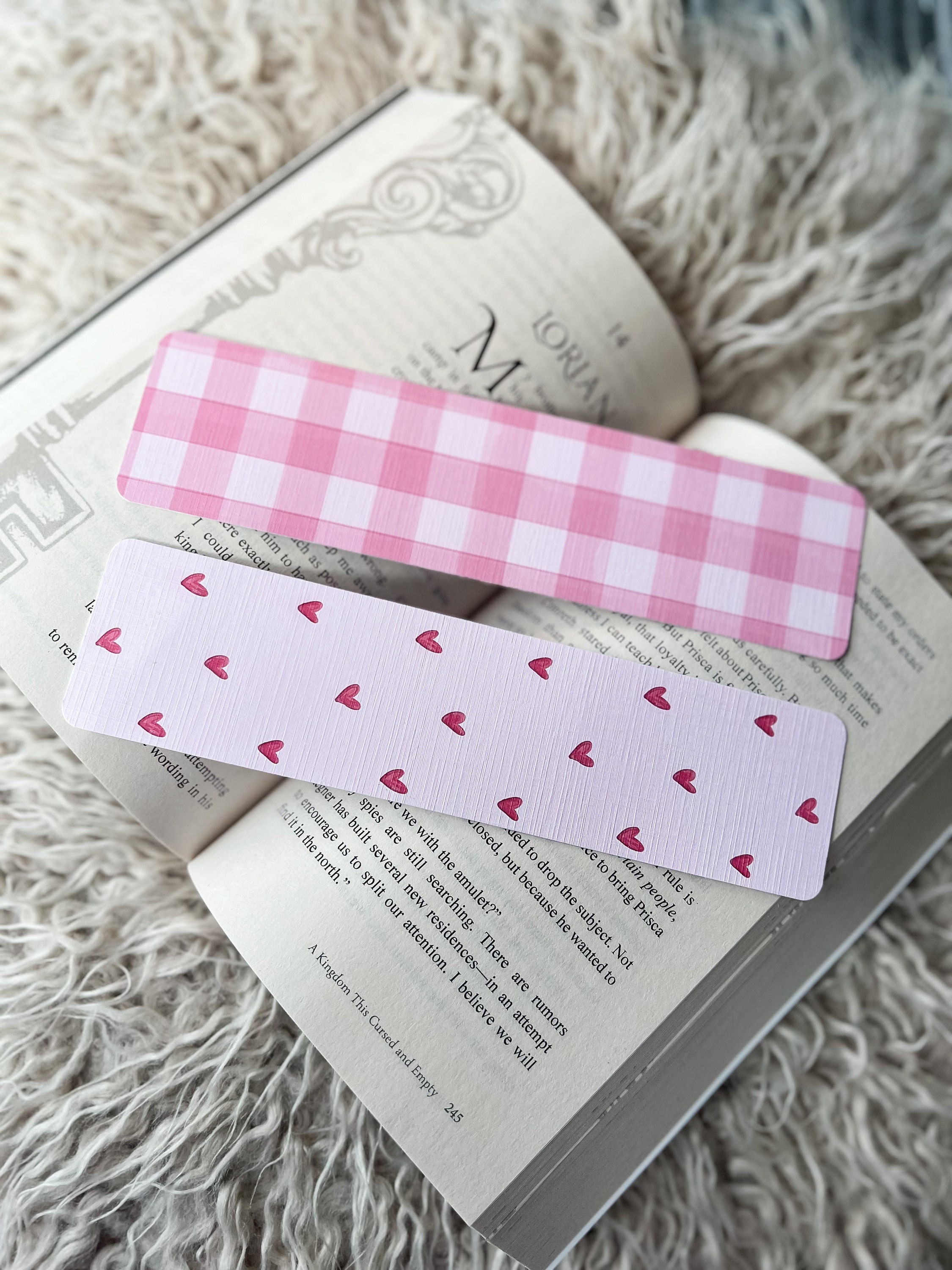 Pink Hearts & Gingham Bookmarks ~ Cute Bookmarks, Aesthetic Bookmarks ...