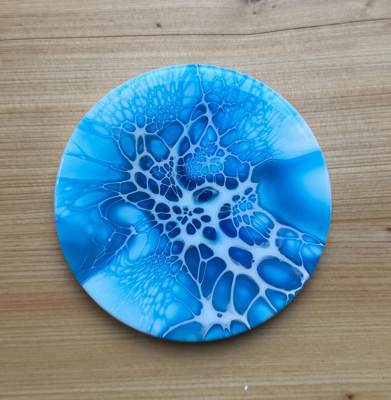 Handmade Ceramic Tile Coasters – Blues and Gold Abstract Acrylic Pour ...