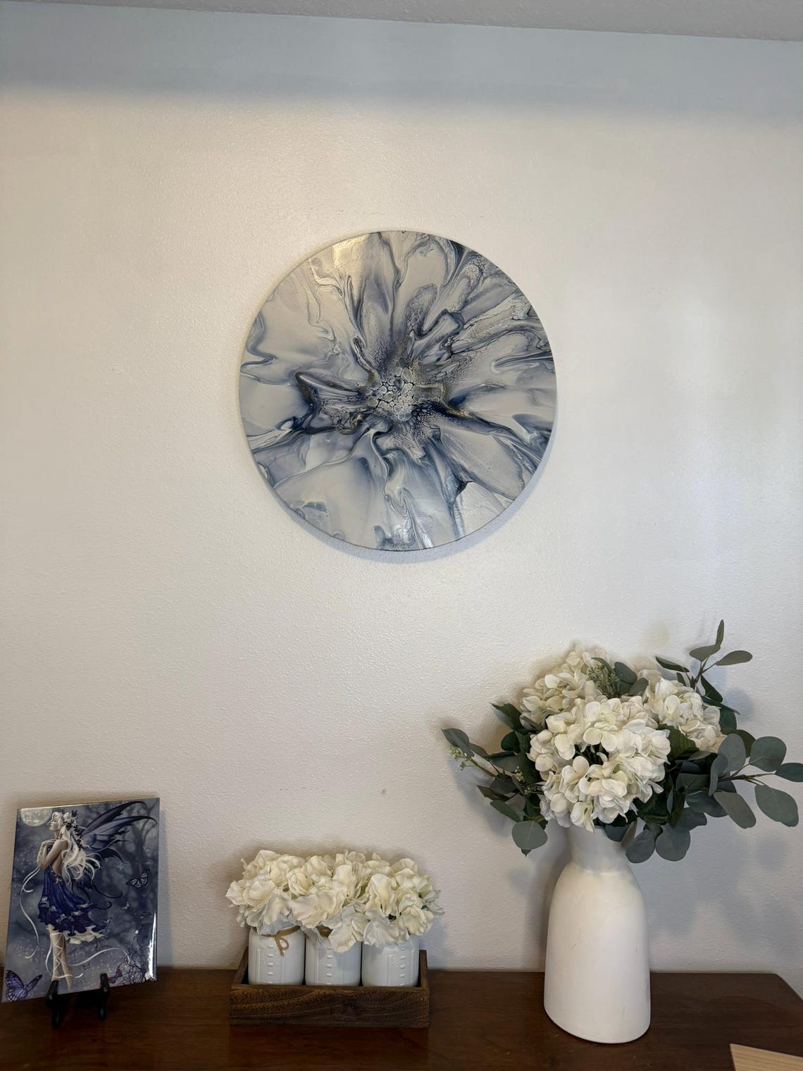Original Acrylic Pour Painting – 20" Round Fluid Art Canvas – Modern ...