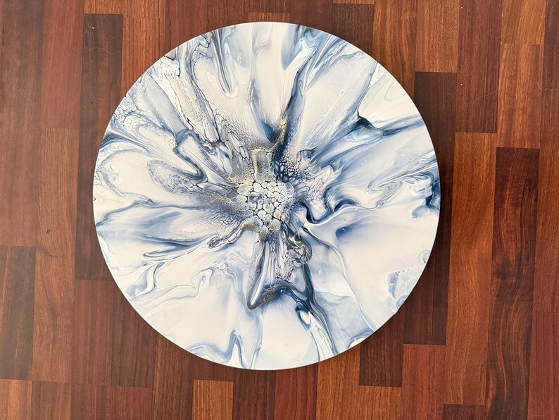 Original Acrylic Pour Painting – 20" Round Fluid Art Canvas – Modern ...
