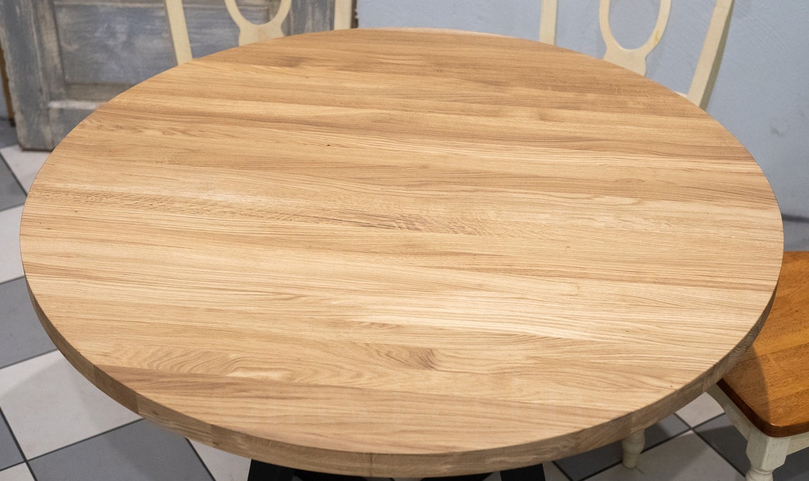 110cm Round Dine Table With Oak Base Legs, Oak Round Table, Round ...