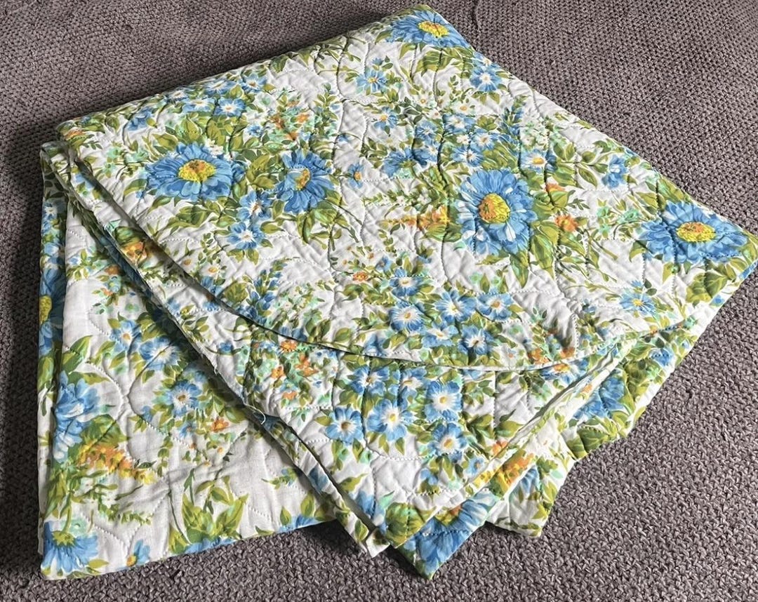 Vintage Blue Flower Blanket - Etsy