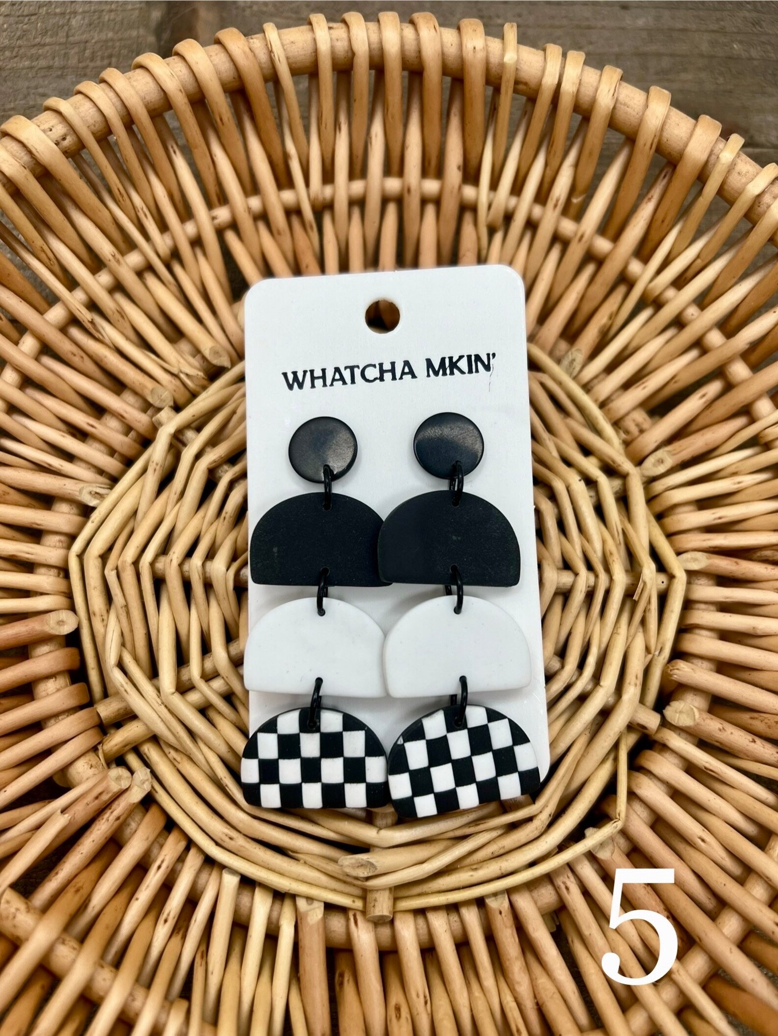 Black and White Checkered Earrings Statement Earrings Handmade Polymer Clay Earrings Simple ...