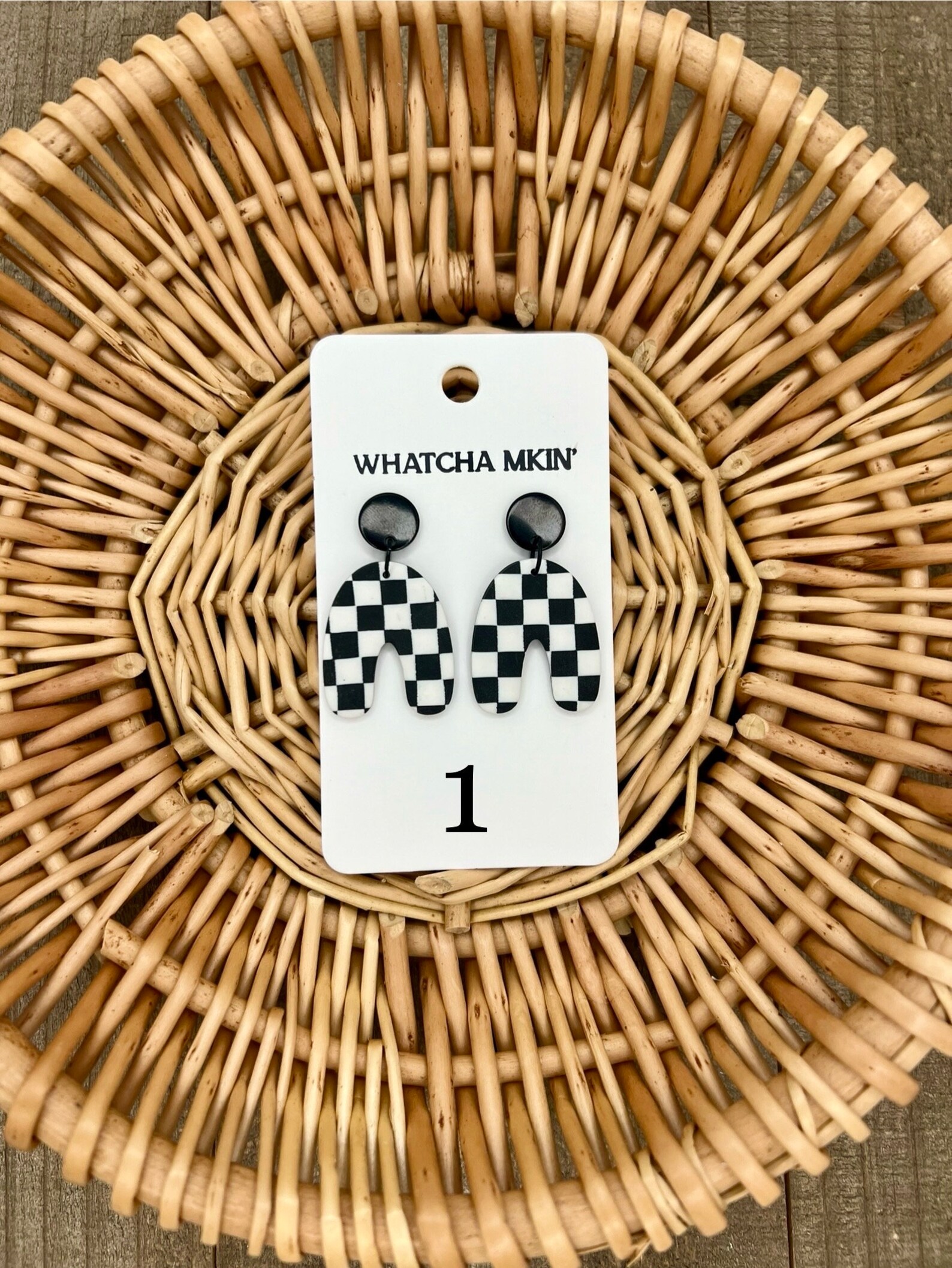 Black and White Checkered Earrings Statement Earrings Handmade Polymer Clay Earrings Simple ...