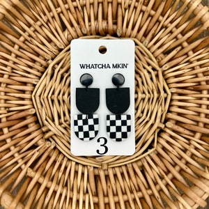 Black and White Checkered Earrings Statement Earrings Handmade Polymer Clay Earrings Simple ...