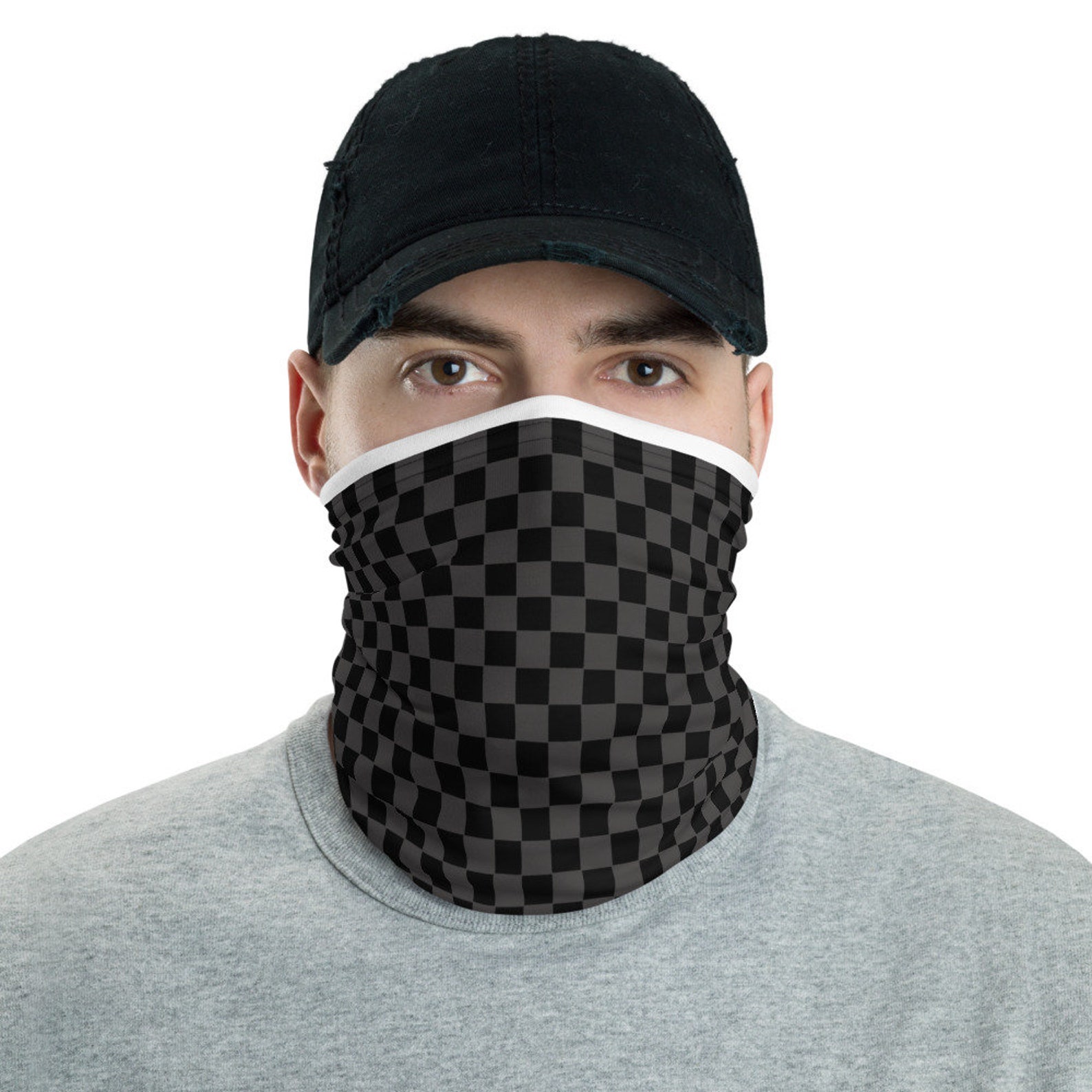 Black and Grey Checkered Square Bandit Face Mask. Ideal Gift | Etsy