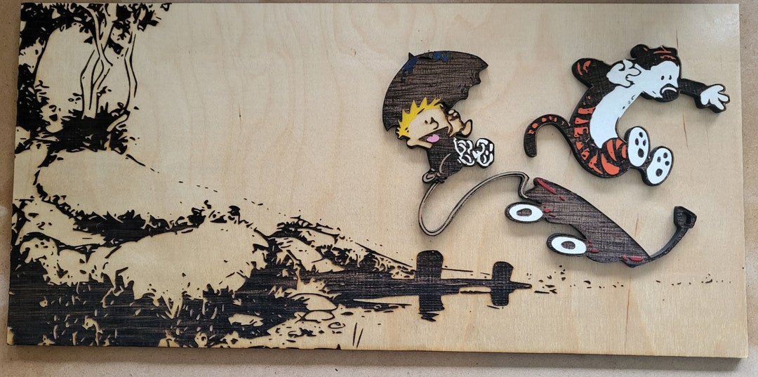 Calvin and Hobbes Laser Engraved, Hand Painted, Comic Scene - Etsy