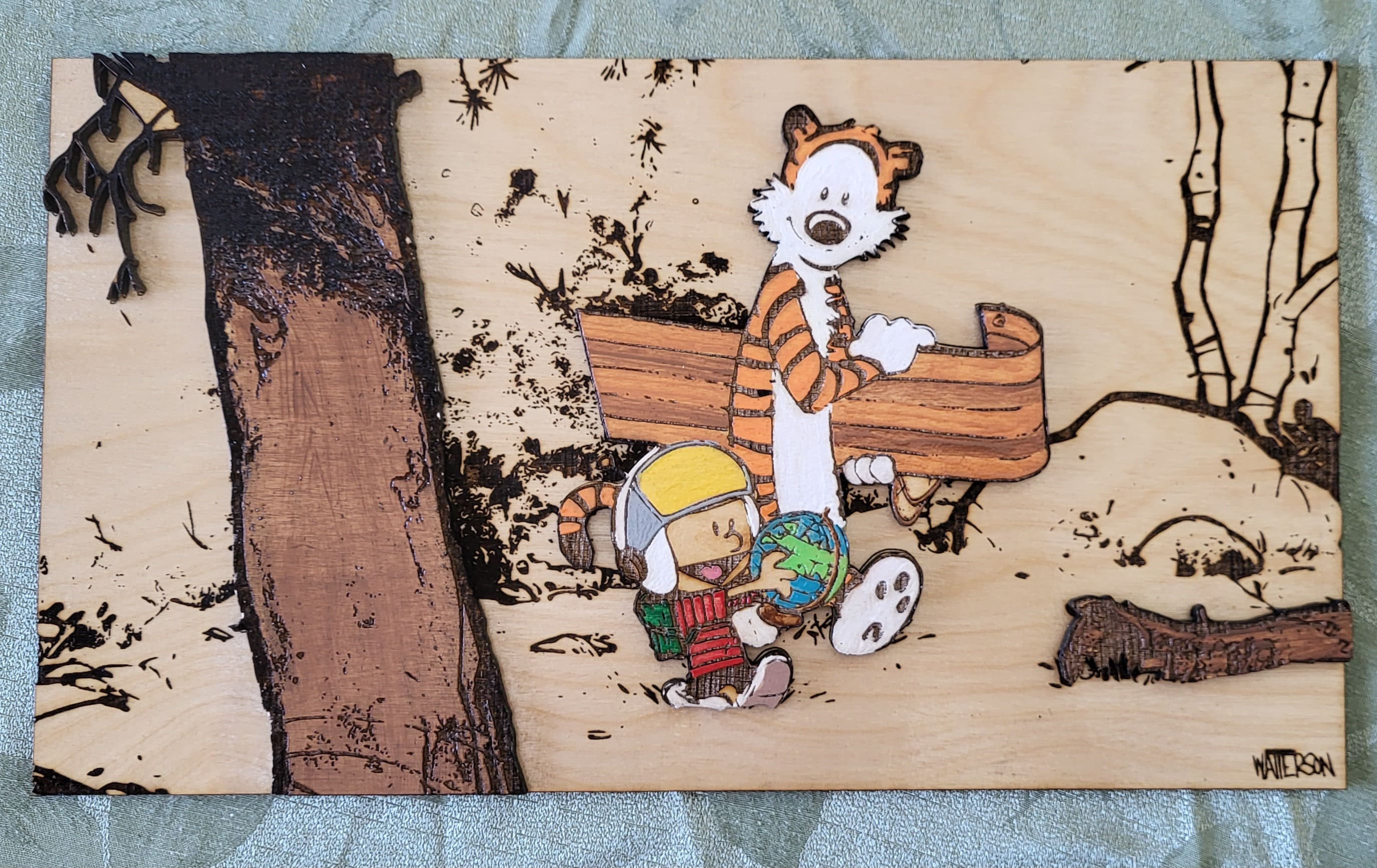 Calvin and Hobbes Exploring, Laser Engraved, Hand Painted, Comic Scene ...