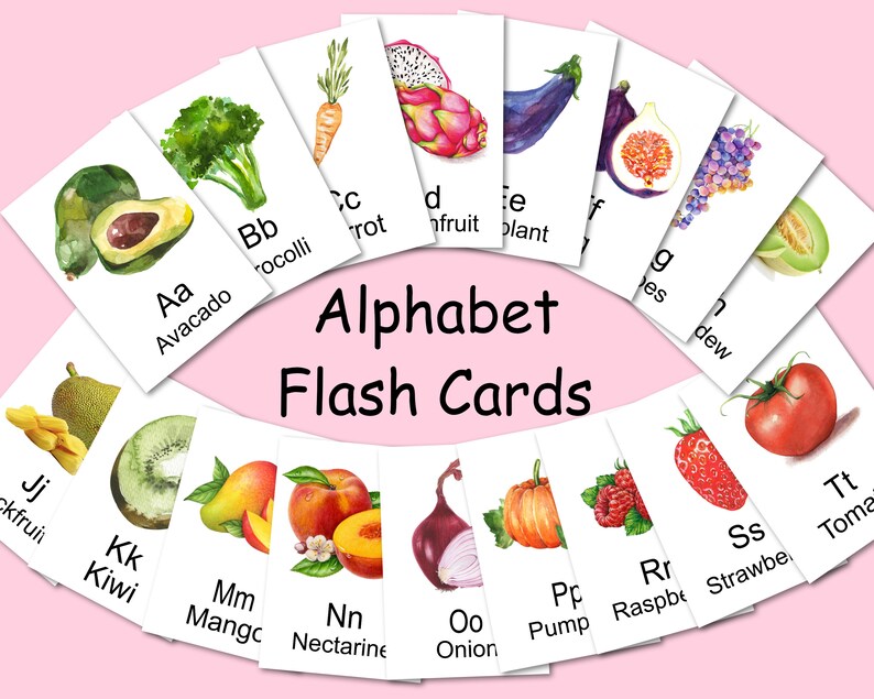 Fruits and Vegetables Alphabet Flash Cards, Names of Fruit and Veggies ...