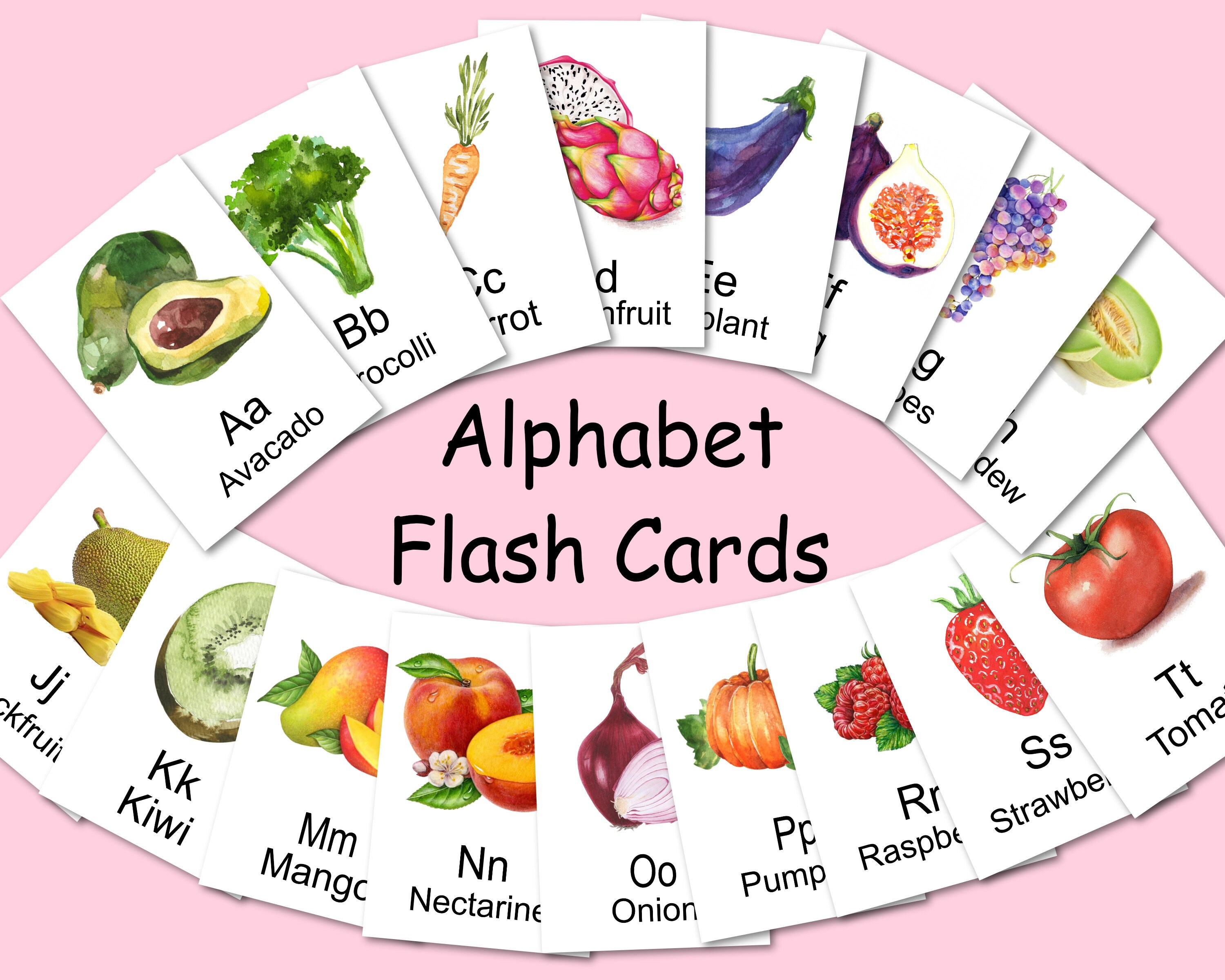 Fruits and Vegetables Alphabet Flash Cards, Names of Fruit and Veggies ...