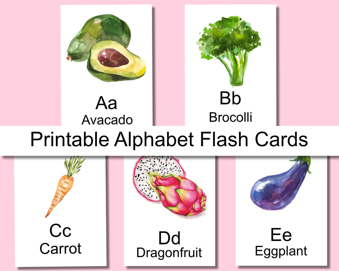 Fruits and Vegetables Alphabet Flash Cards, Names of Fruit and Veggies ...