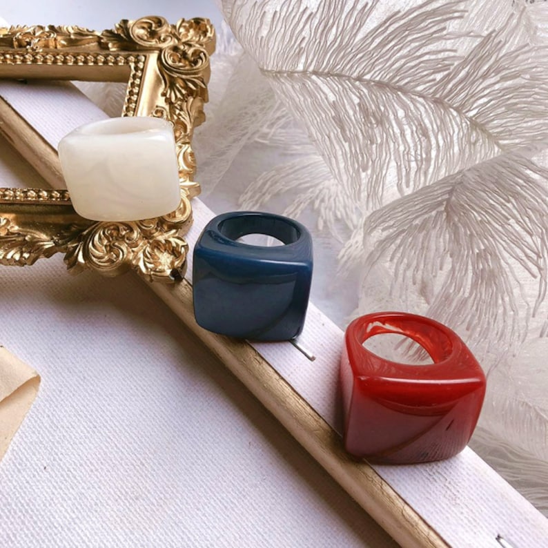 Resin Rings for Women, Resin Square Color Ring, Geometric Exaggerated ...