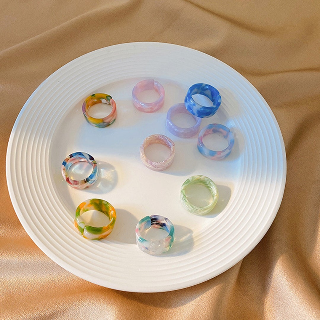 Retro Candy Color Ring, Acrylic Rings Set, Design Sense Ring for Women ...