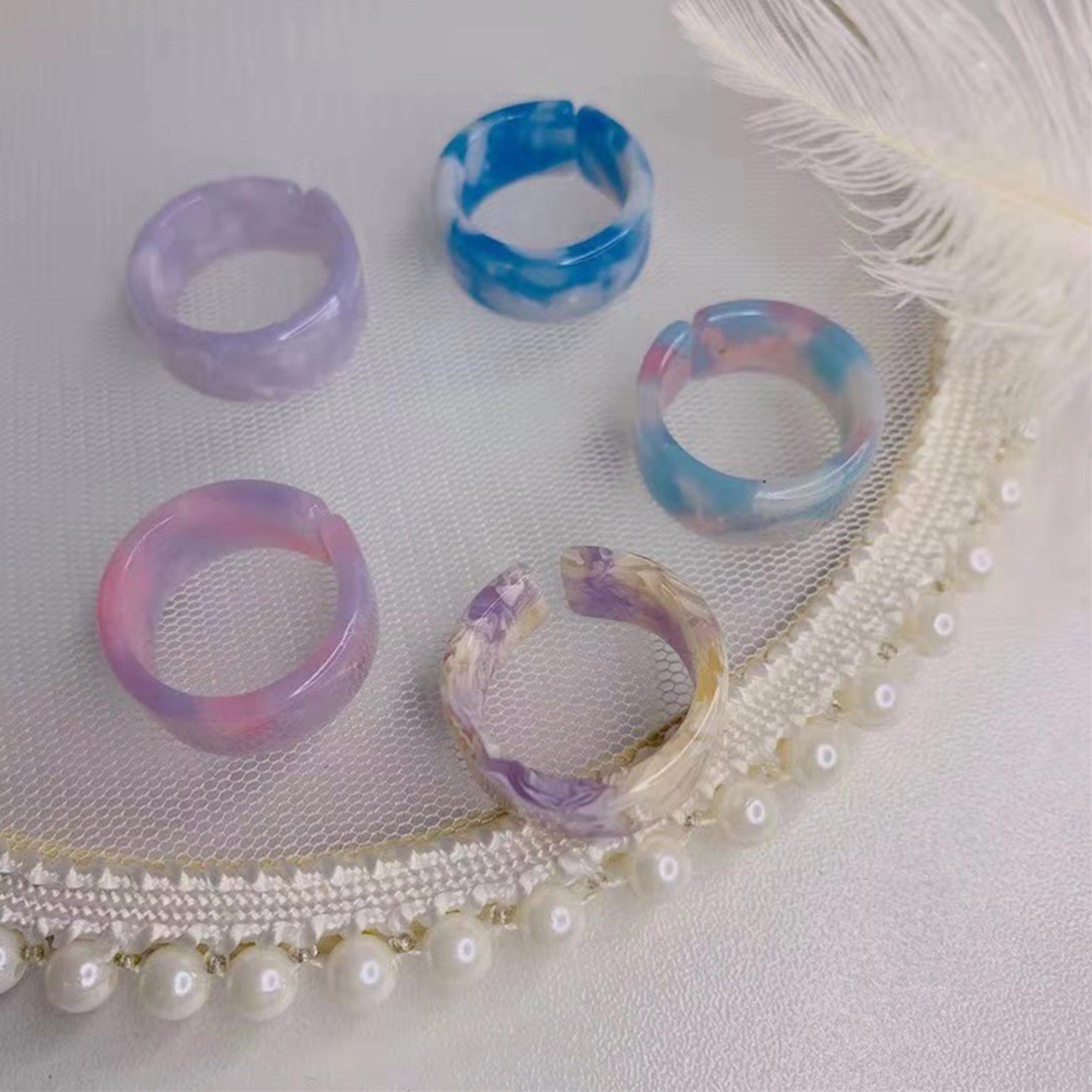 Retro Candy Color Ring, Acrylic Rings Set, Design Sense Ring for Women ...