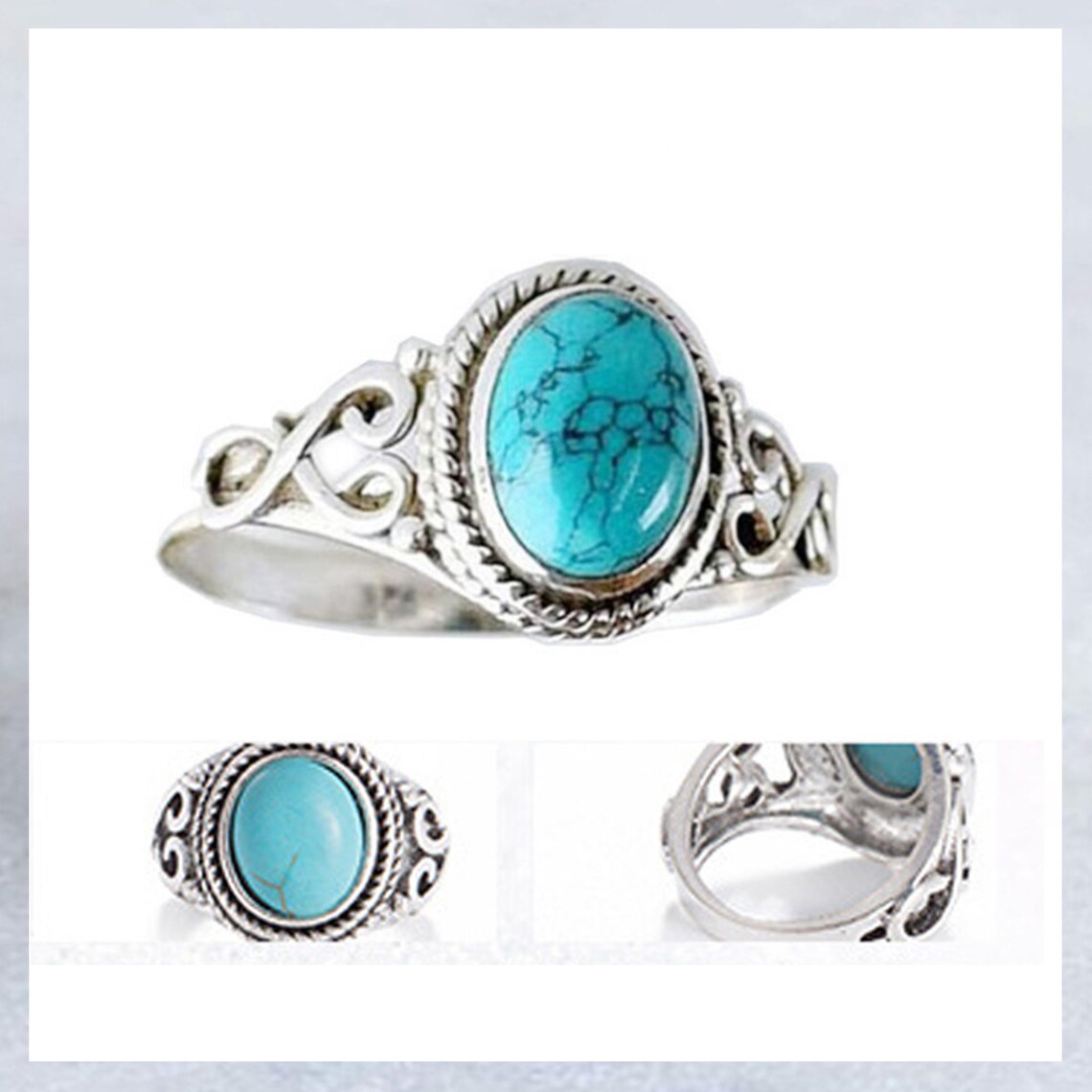 Vintage anillo turquesa de piedra preciosa natural para - Etsy España