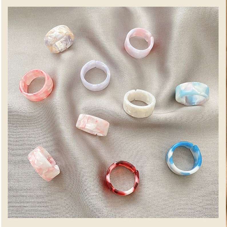 Retro Candy Color Ring Acrylic Rings Set Design Sense Ring - Etsy