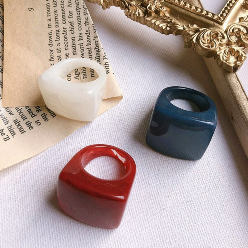 Resin Rings for Women, Resin Square Color Ring, Geometric Exaggerated ...