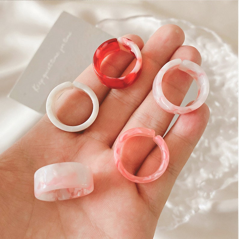 Retro Candy Color Ring, Acrylic Rings Set, Design Sense Ring for Women ...