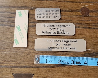 Custom Engraved 1x2 1x3 or 1x4 Brushed Silver Plate W/ Adhesive Backing ...