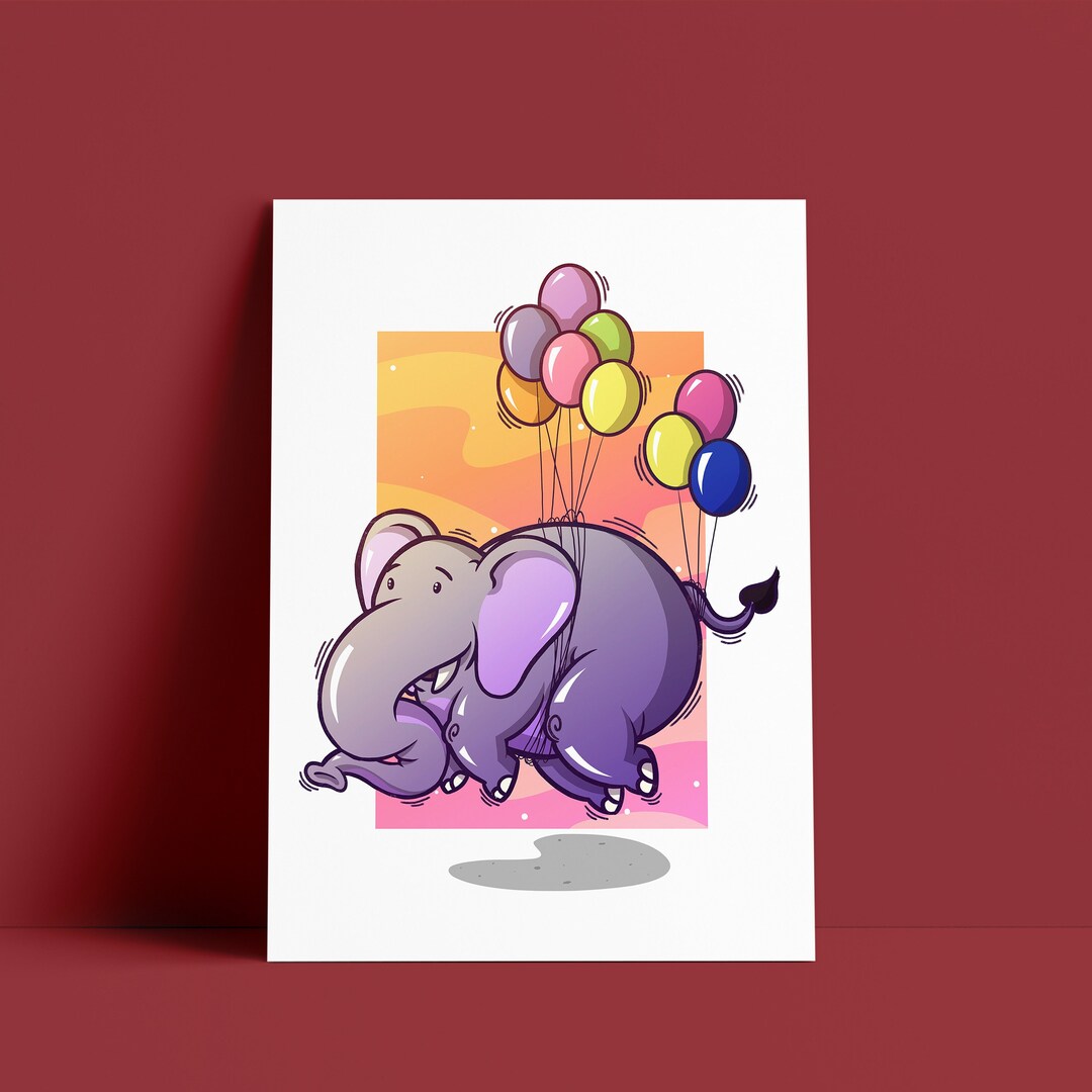 Flying Elephant Art Print Illustration Print, Home Decor, Animal Art ...