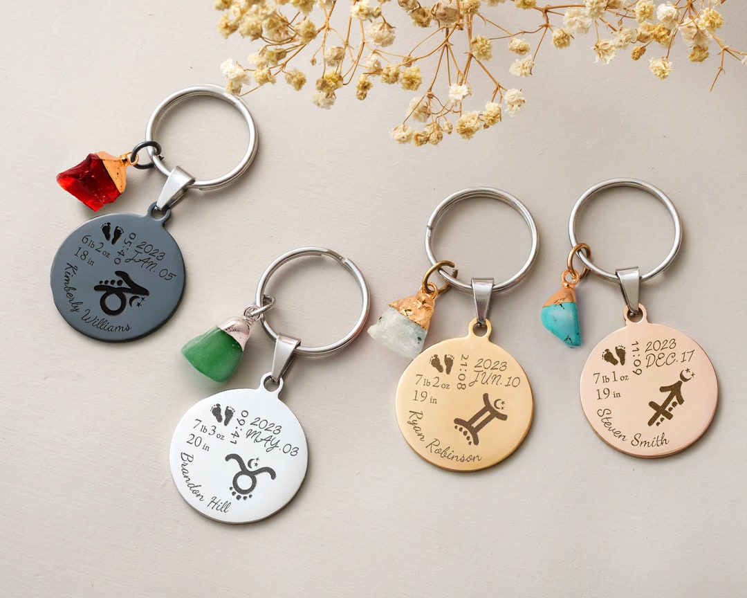Personalized Baby Keychain: Custom Birth Stats, Zodiac Sign Gift - Etsy