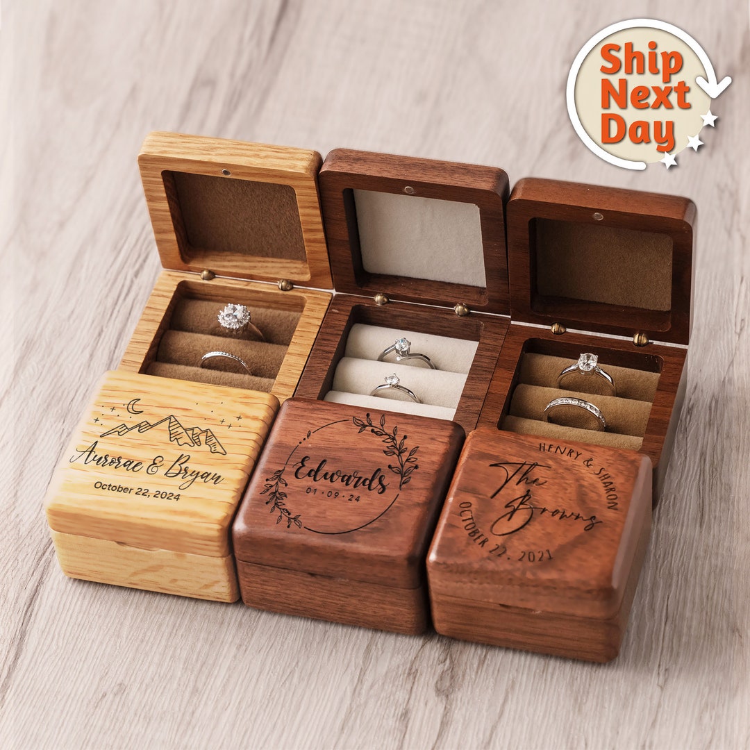 Double Slot Ring Bearer Box Personalized Ring Box for Wedding Ceremony ...
