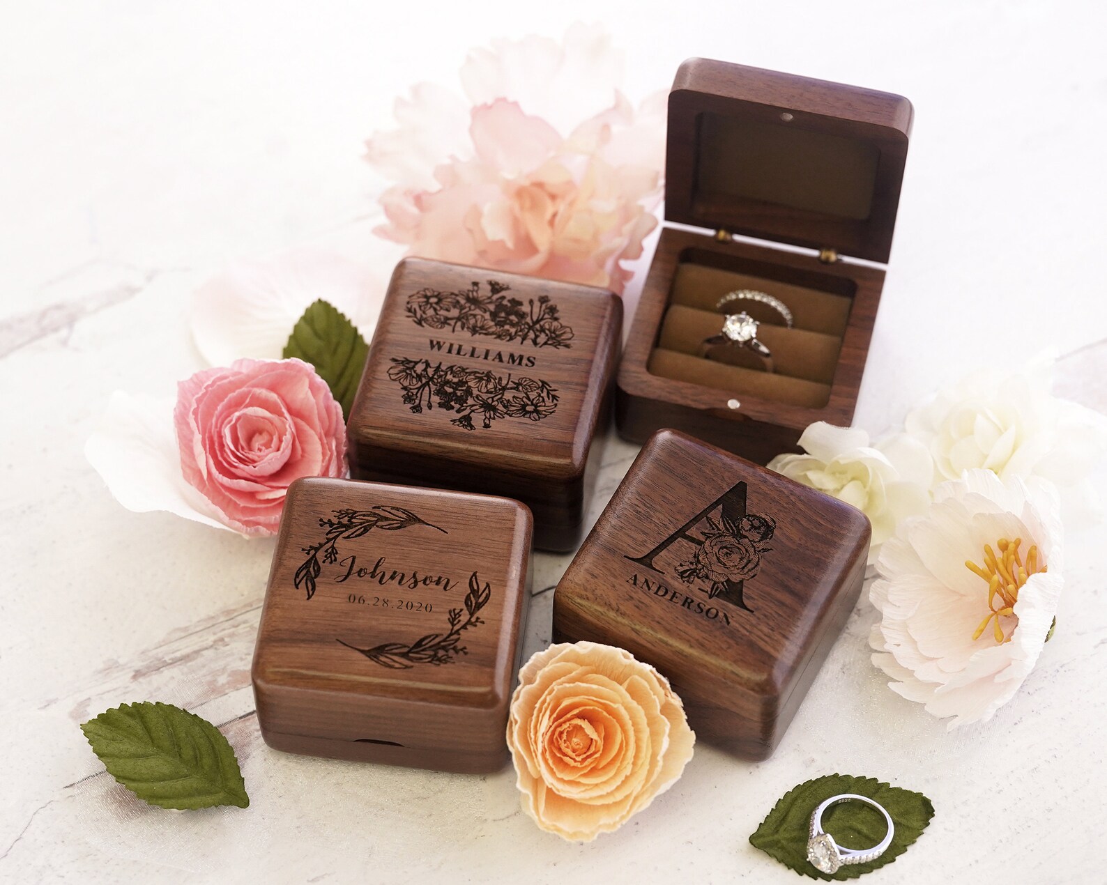 Wedding Ring Box Personalized Ring Box Ring Bearer Square | Etsy