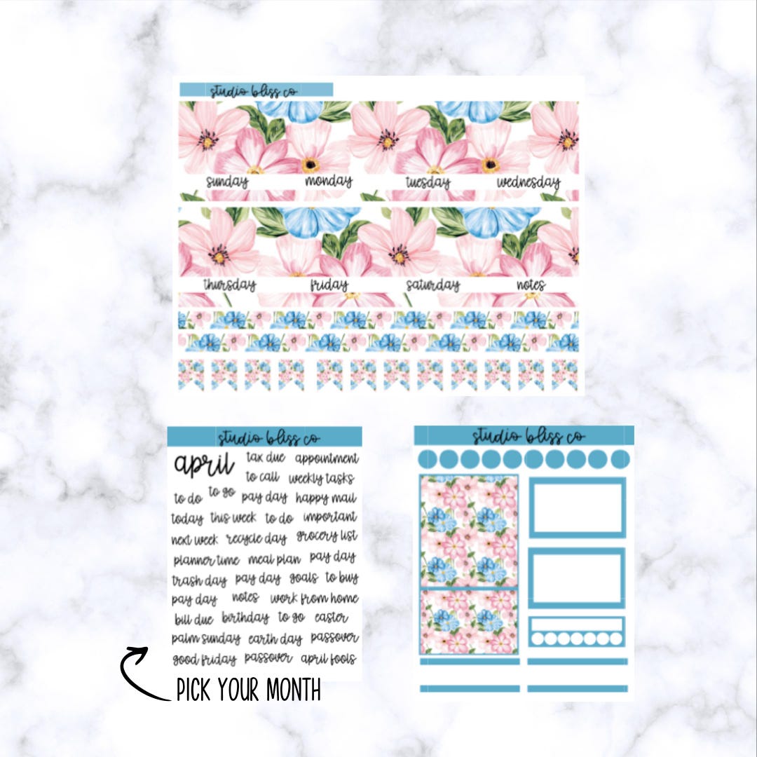 Blooming Spring Monthly Mini Planner Sticker Kit, Choose Your Month - Etsy