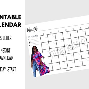 Undated Monthly Calendar | Printable | Digital Download | Monday Start ...