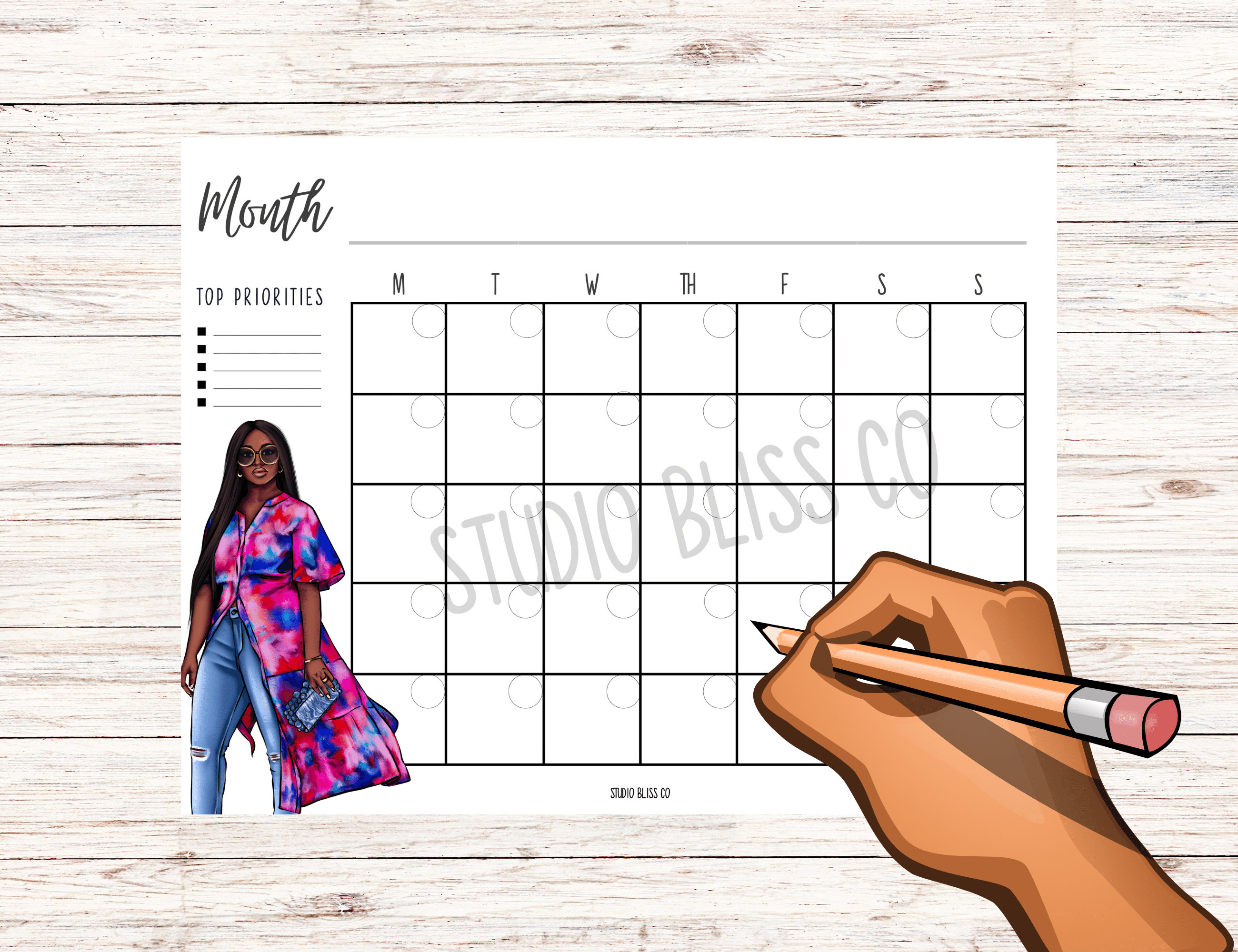Undated Monthly Calendar | Printable | Digital Download | Monday Start ...