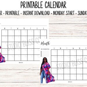Undated Monthly Calendar | Printable | Digital Download | Monday Start ...