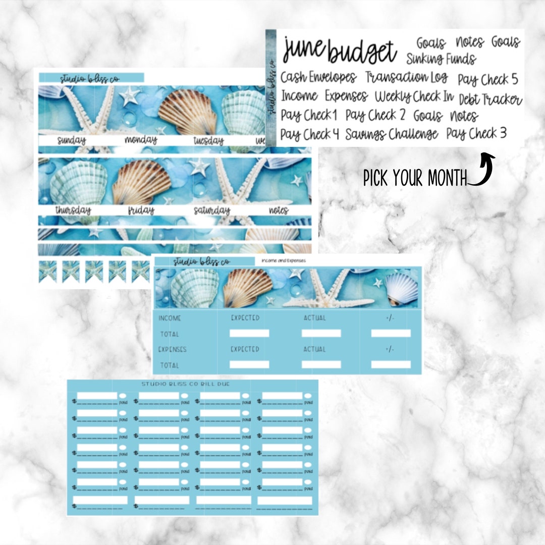 Monthly Budget Kit, Ocean Blue Budget Kit, Budget Stickers, Pick Your ...
