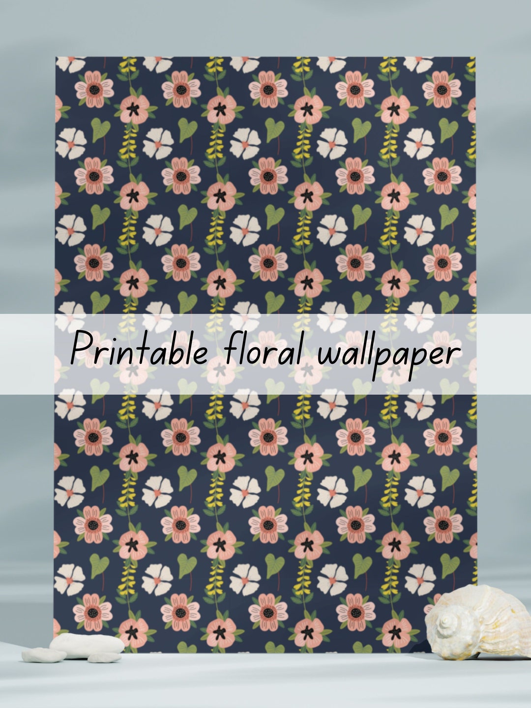 Printable Dark Blue Floral Wallpaper 1-6 & 1-12 Scale Download - Etsy