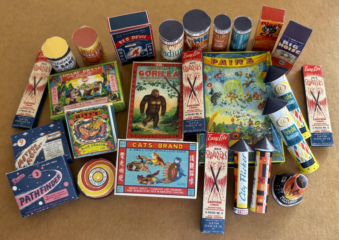 Mini Retro Vintage Fireworks, Sparklers, Roman Candles and Rockets ...