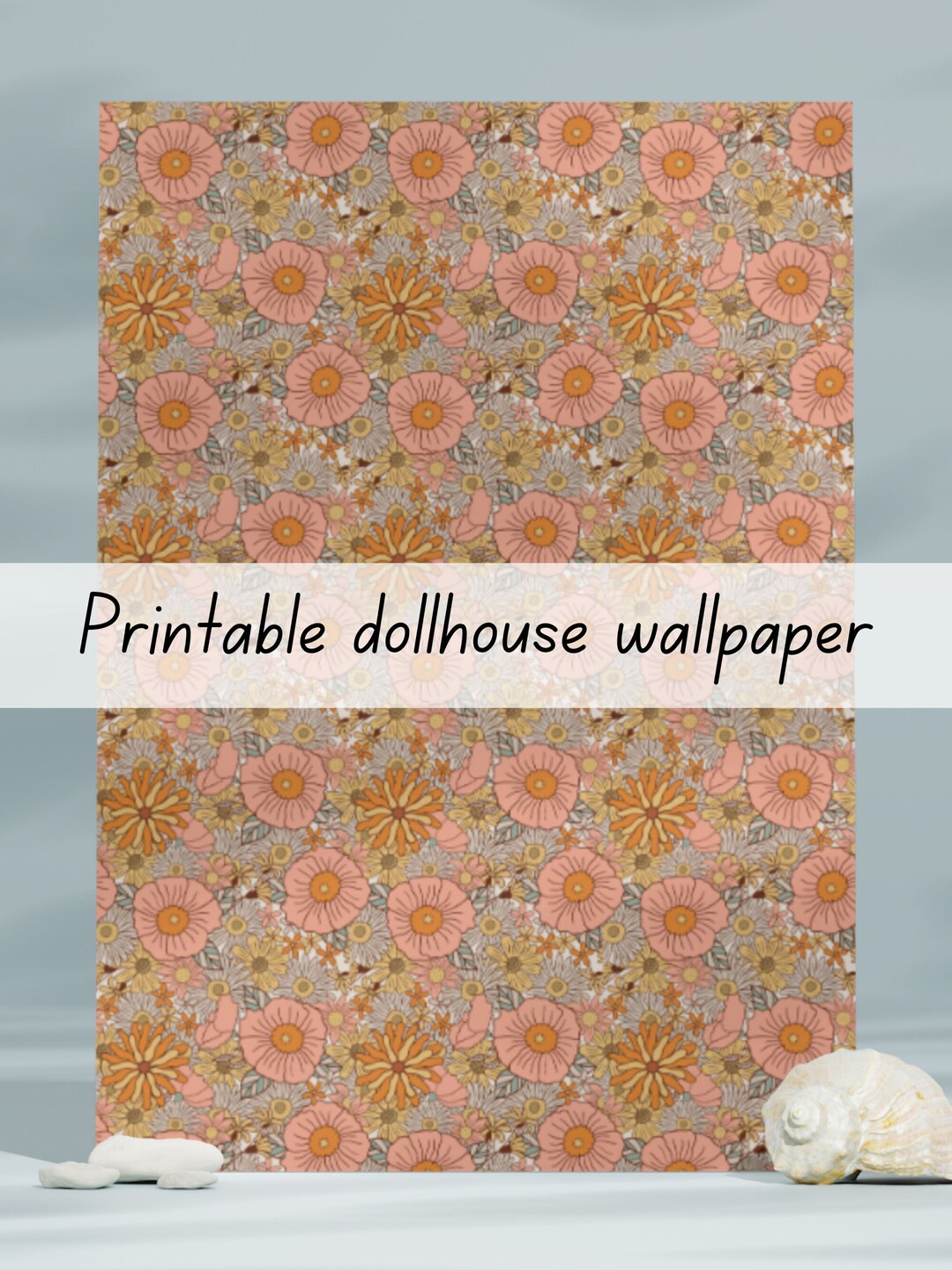 Retro Flower Dollhouse Wallpaper 1:6 Scale Printable Download - Etsy