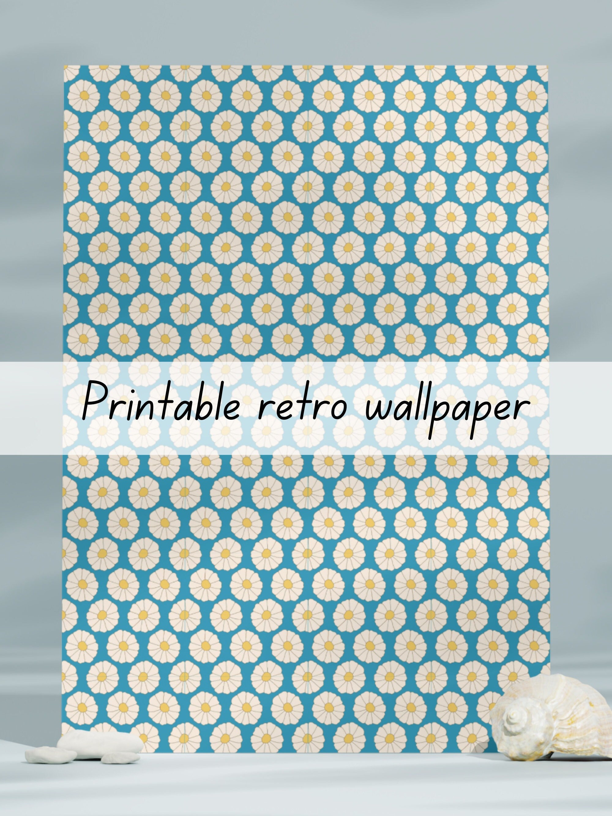 Retro Blue Flower Dollhouse Wallpaper 1-6 & 1-12 and 1-18 Scale ...