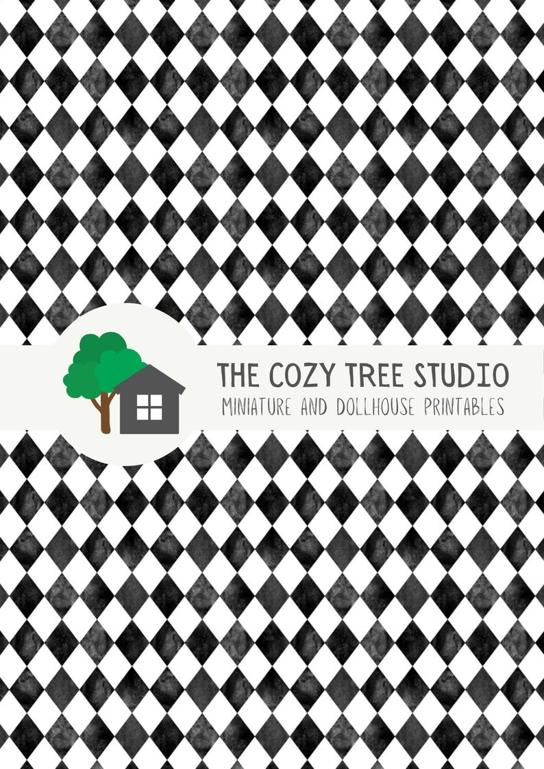 Tiled Dollhouse Flooring Kitchen Bathroom White Black Diamonds 1-6 & 1 ...
