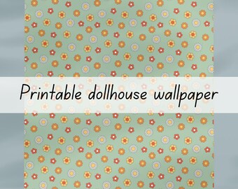 Retro Colourful Flower Dollhouse Wallpaper 1:6 Scale Printable Download ...