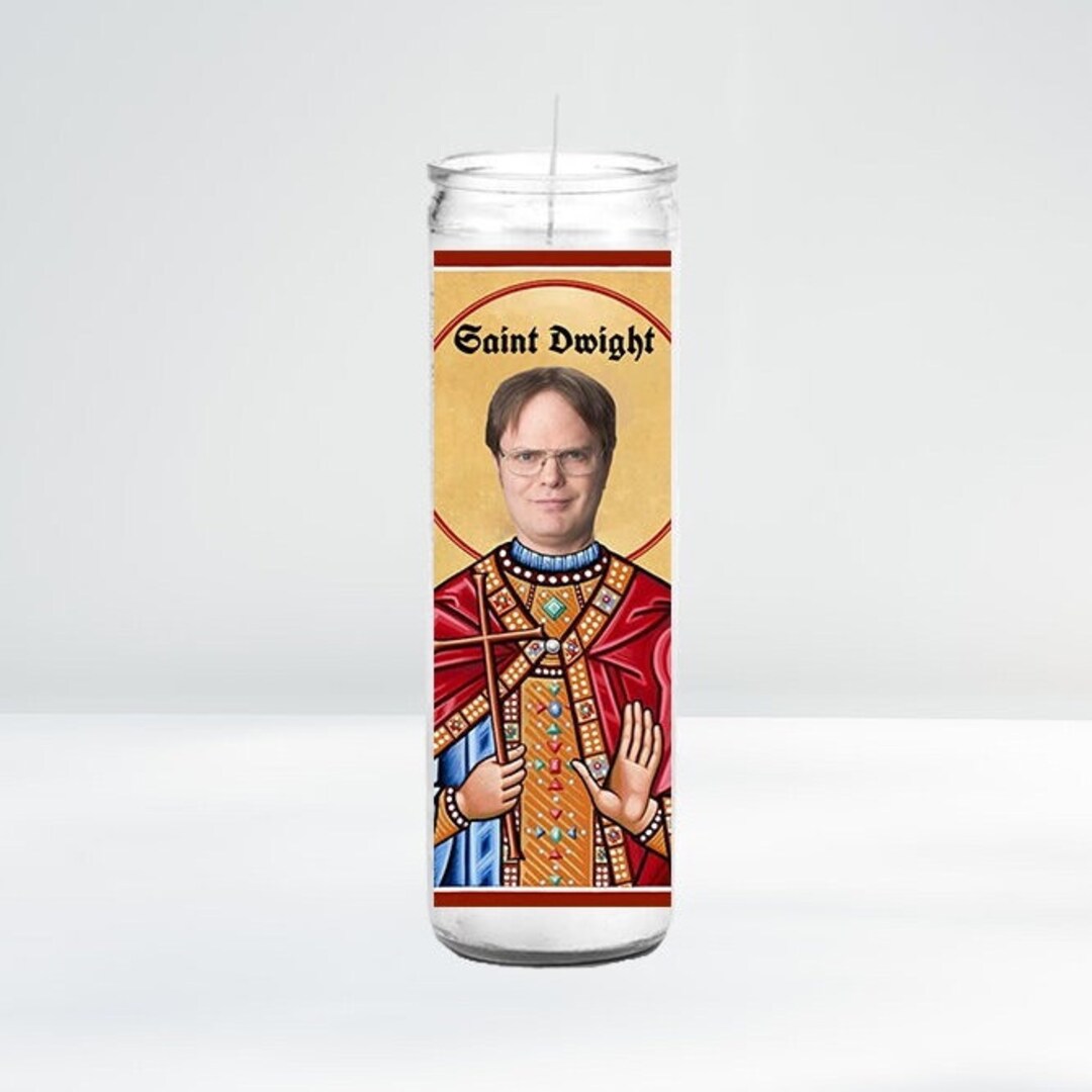 Saint Dwight Shrute Celebrity Prayer Candle | 8" Unscented | Funny Gift ...