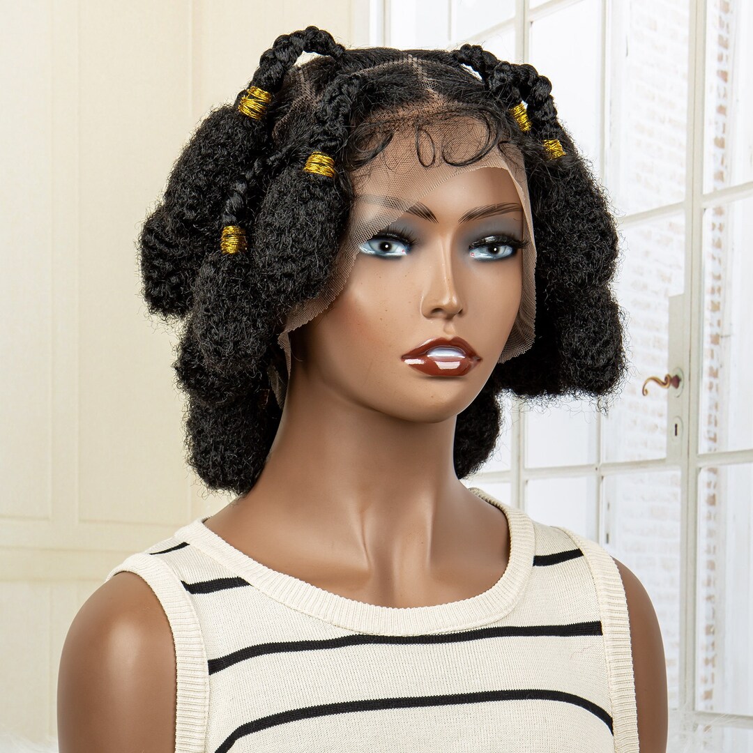 Fulllace Kinky Puff Afro Braided Wig Box Braided Wig Lace Front Wig