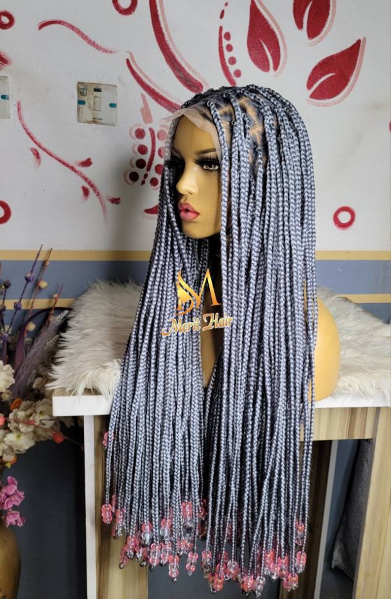 Front Lace Gray Knotless Box Braided Wig Ombre Wig Passion - Etsy