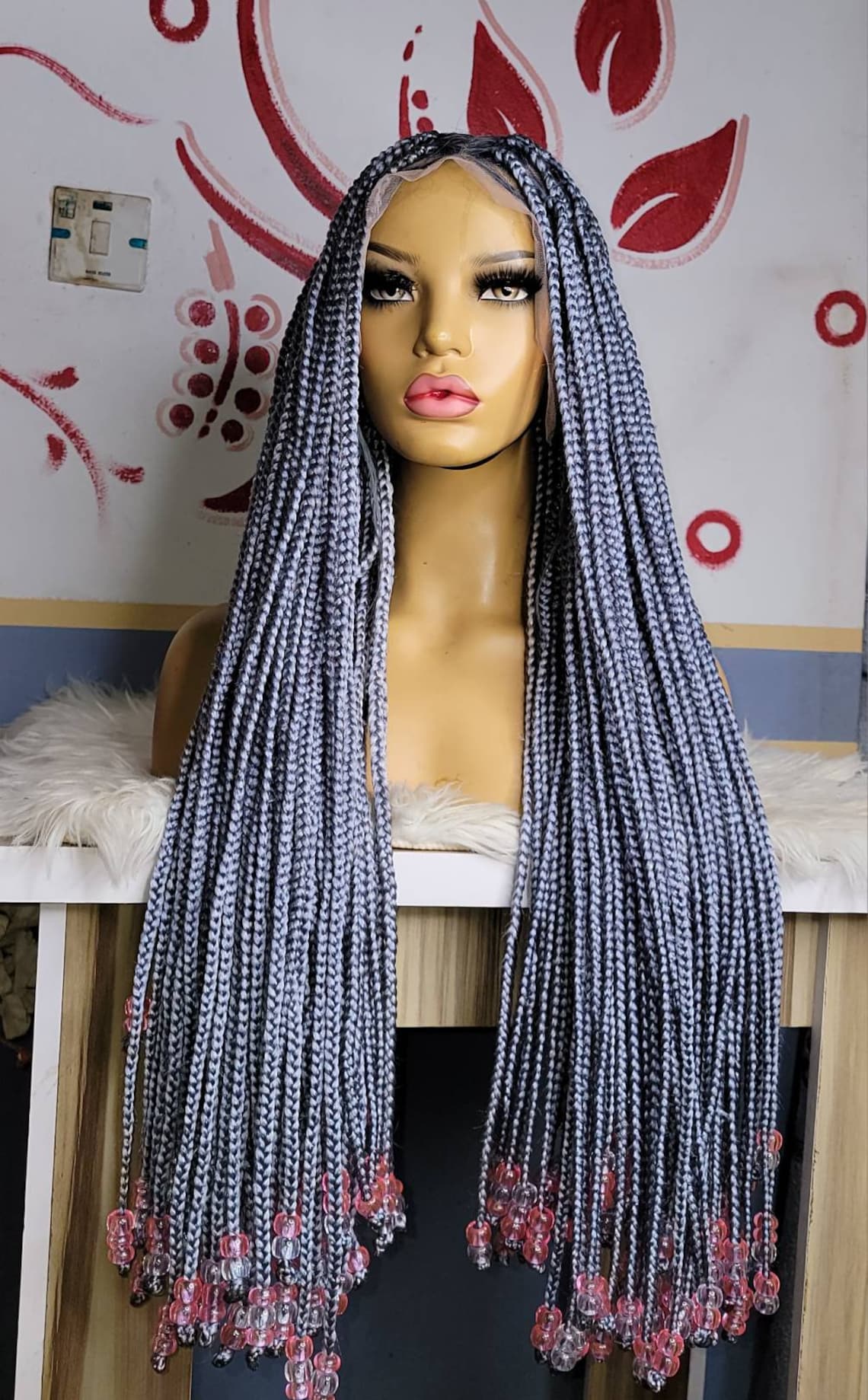 Front Lace Gray Knotless Box Braided Wig Ombre Wig Passion - Etsy